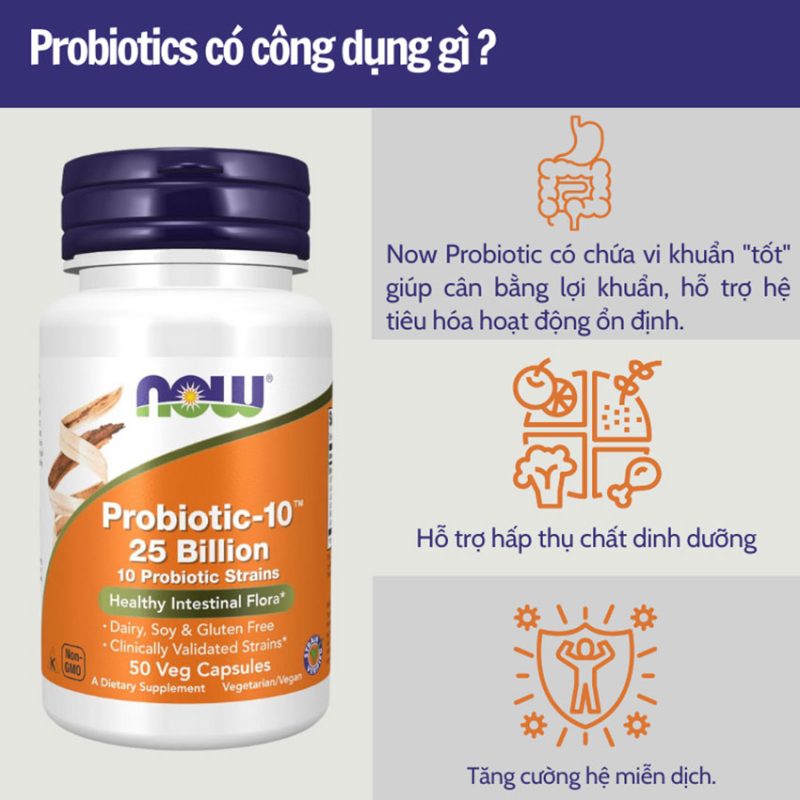 Now Food Probiotic-10 25 Billion 50 Viên - Bổ sung 25 tỷ lợi khuẩn